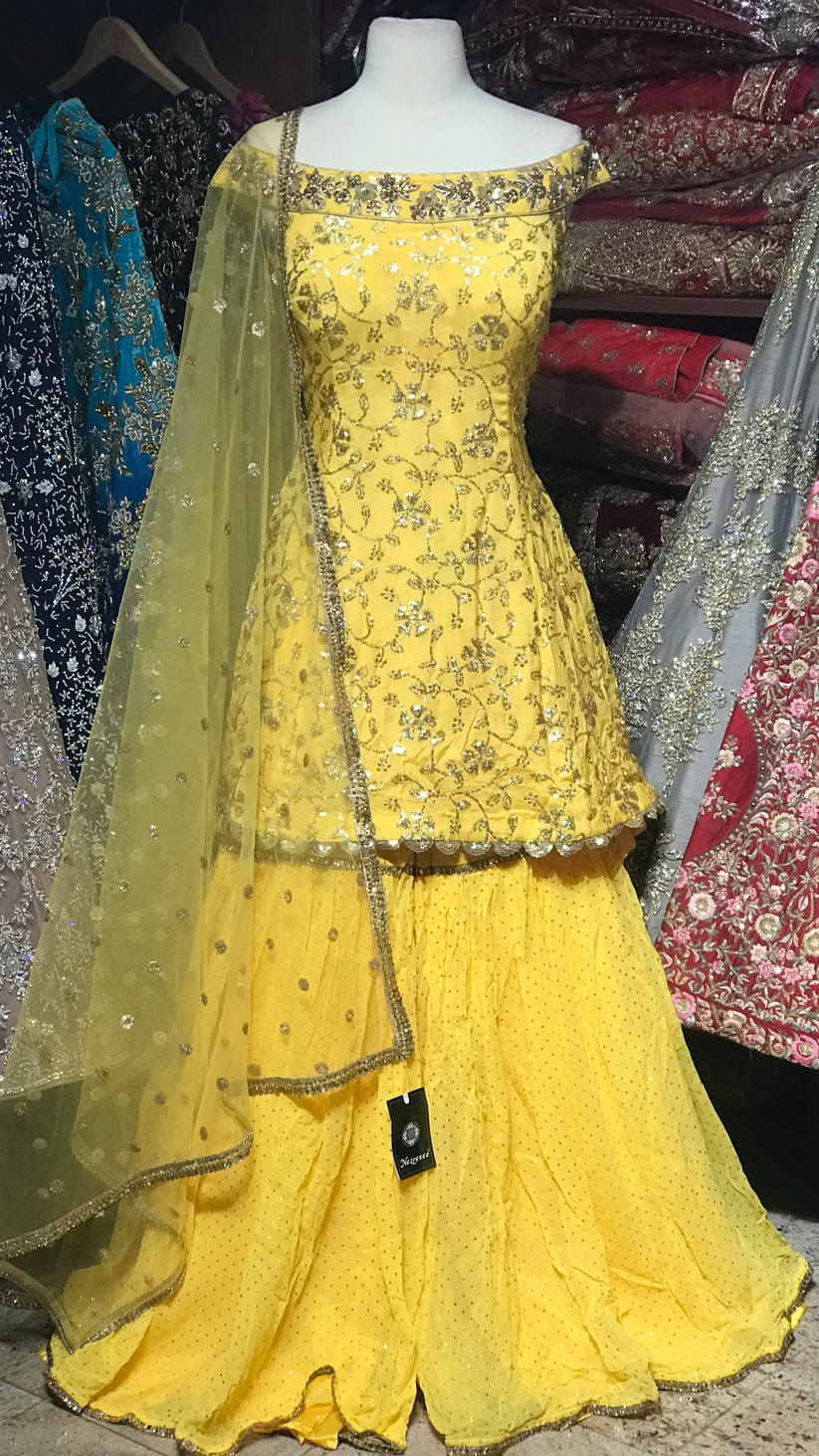 Yellow Size 38 Off Shoulder Gharara – Nazranaa