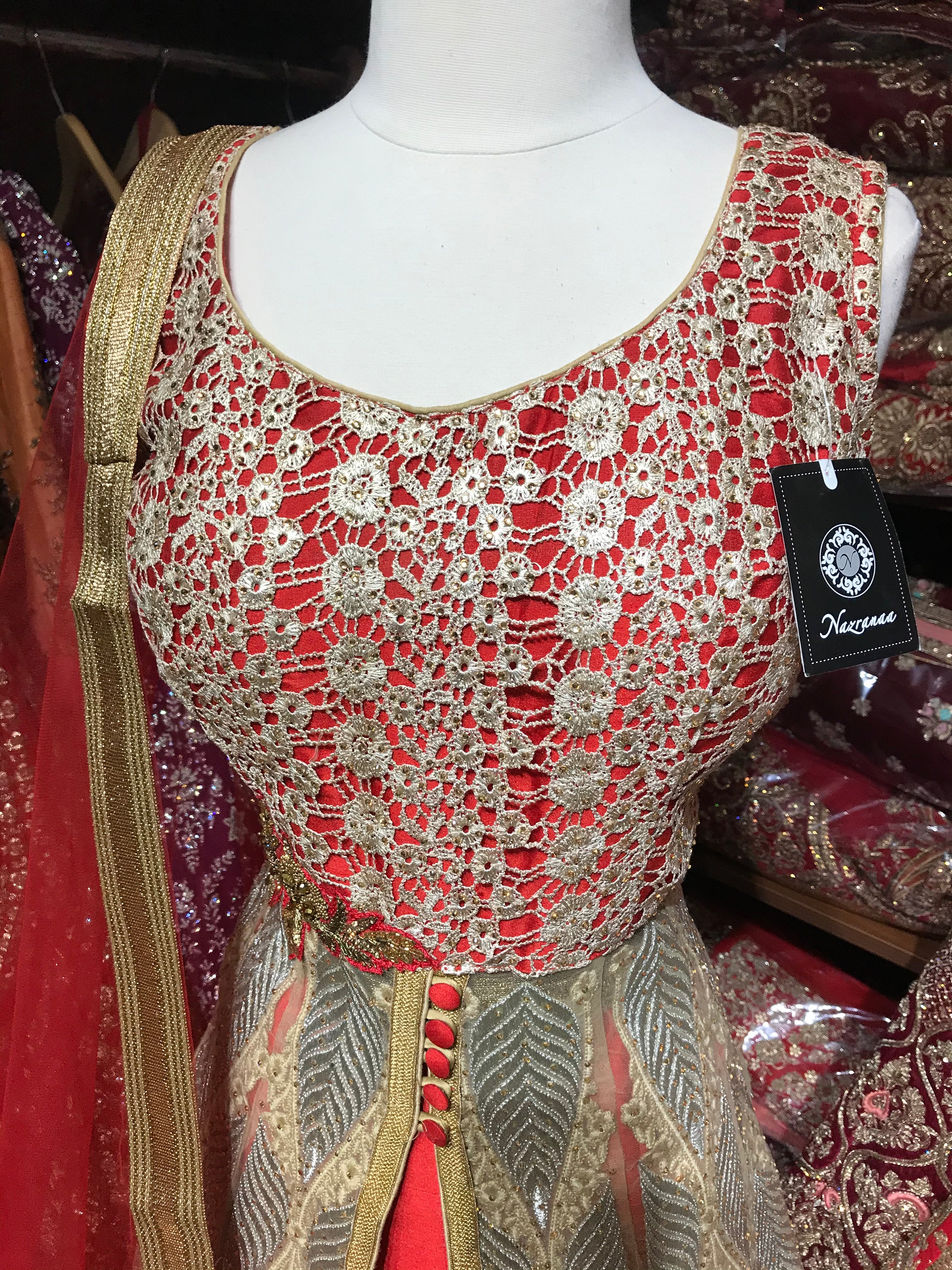 Red Gold Size 38 Embroidered Lacha – Nazranaa