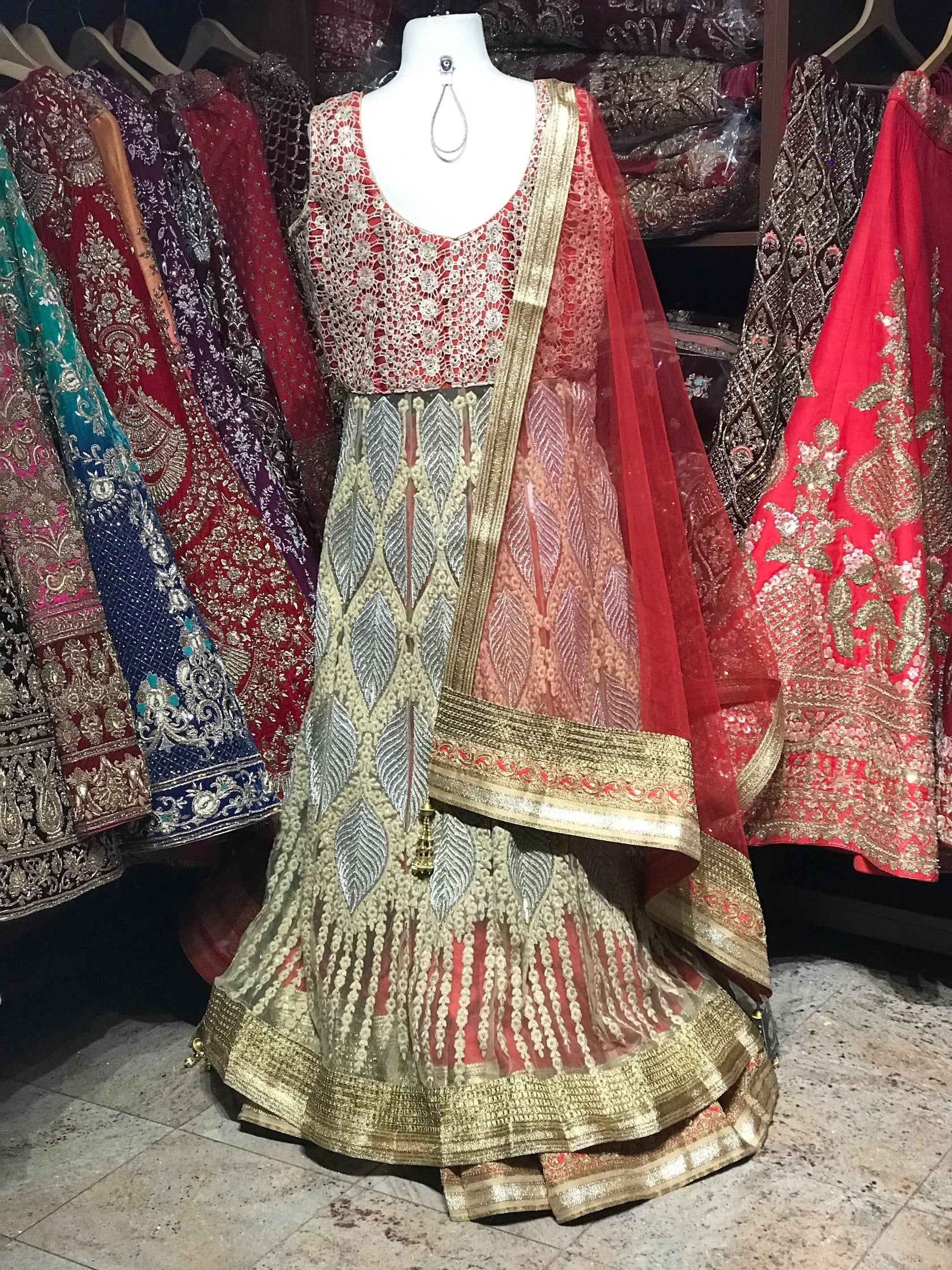 Red Gold Size 38 Embroidered Lacha – Nazranaa