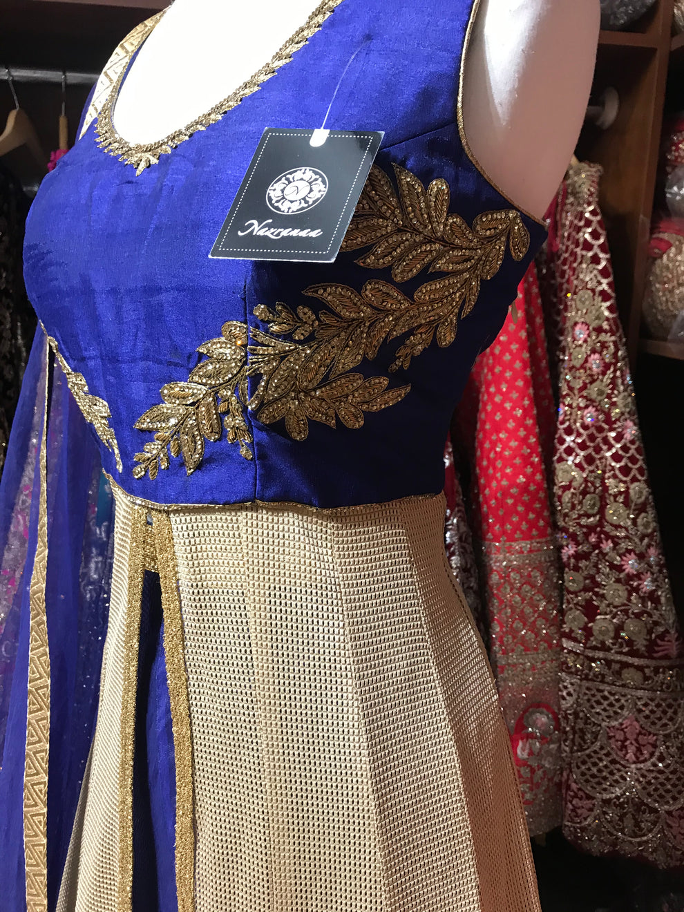 Navy Gold Size 38 Embroidered Lacha – Nazranaa
