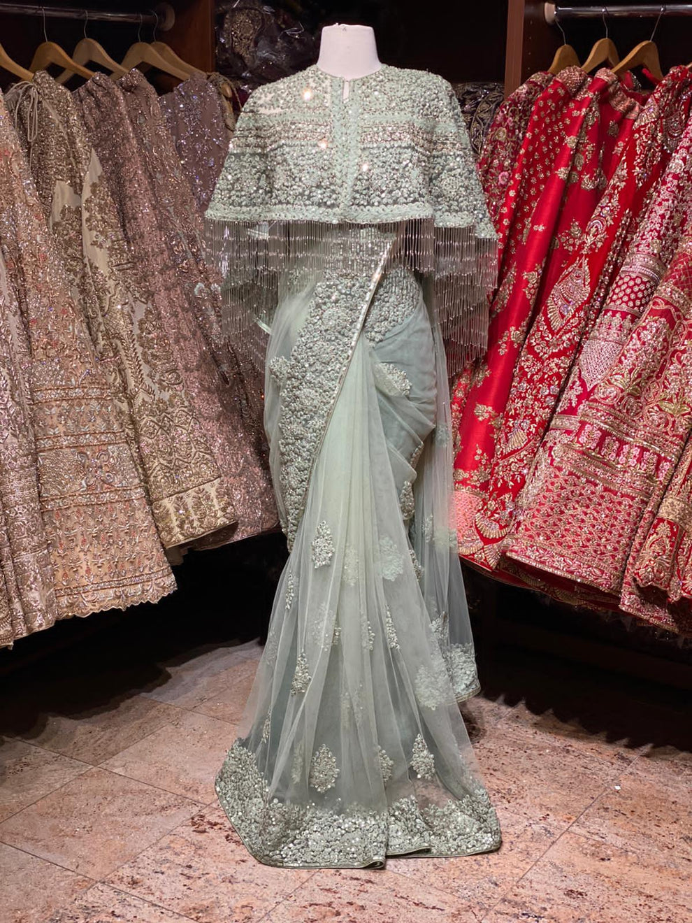 Sage Green Net Saree PWS-013 – Nazranaa