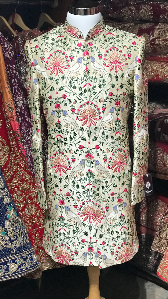 Cream Multi-Color Sherwani – Nazranaa