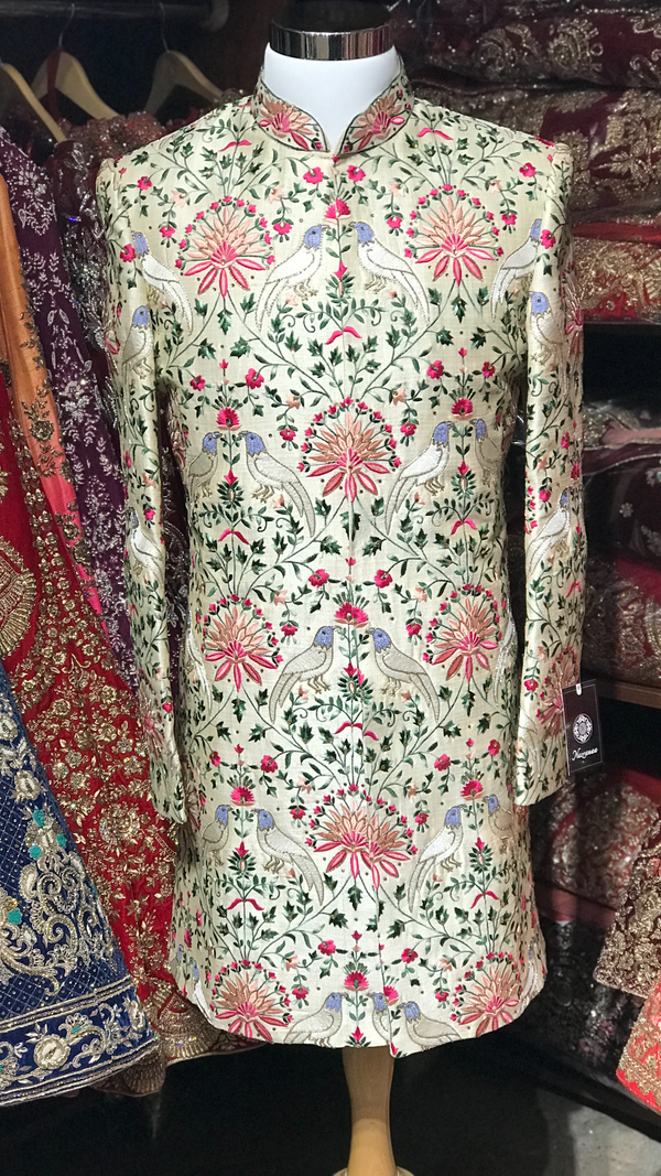 Cream Multi-Color Sherwani – Nazranaa