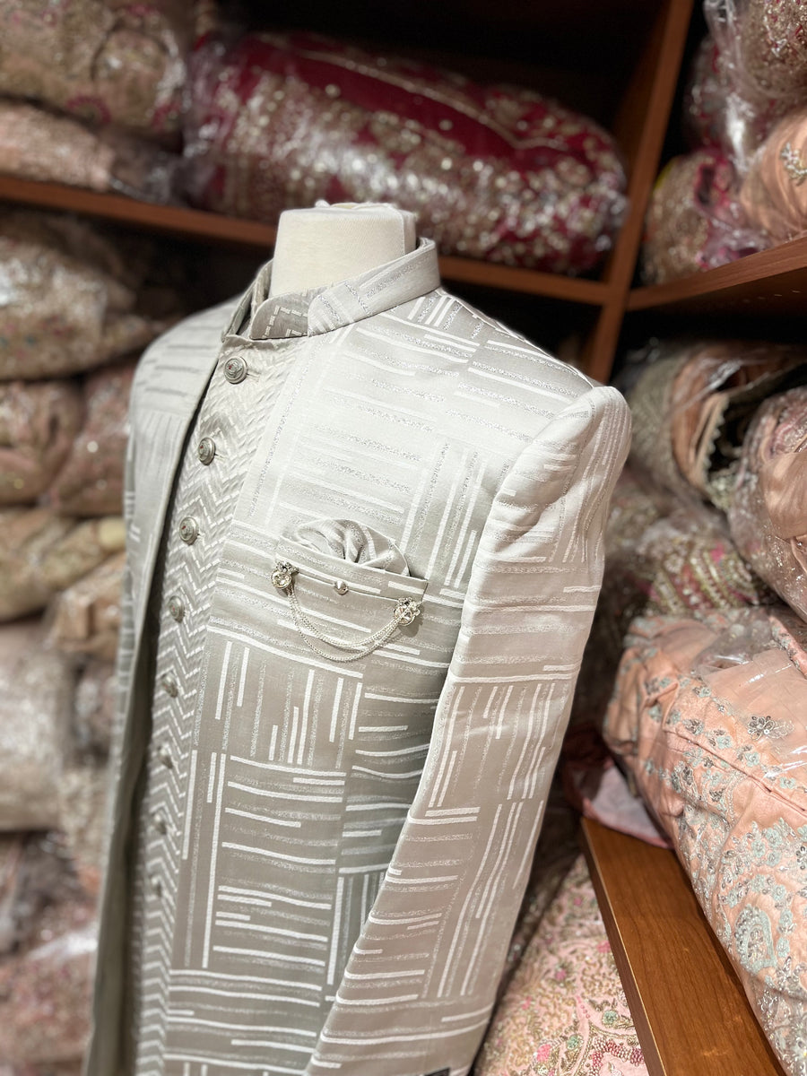 Grey Double Layer Sherwani-D003 – Nazranaa